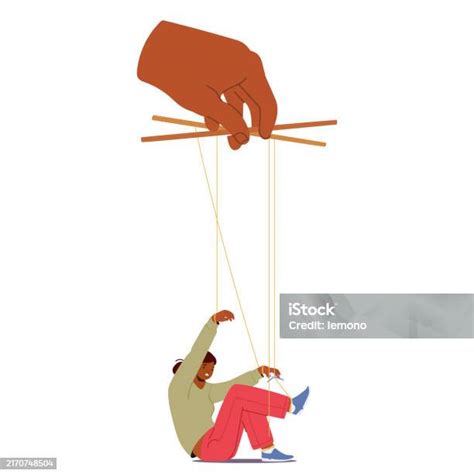만화 여자 통제되는 것 에 의해 손 붙들고 현 묘사 와 자유의 부족 벡터 일러스트 개념에 대한 스톡 벡터 아트 및 기타 이미지 Istock