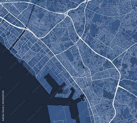 Detailed Map Poster Of Chiba City Linear Print Map Blue Skyline Urban