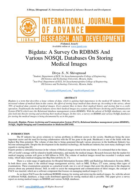 Pdf Bigdata A Survey On Rdbms And Various Nosql Databases On Storing Medical Images