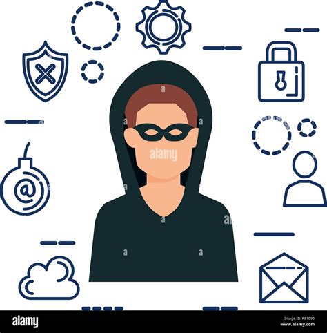 Hacker Avatar With Security Set Icons Vector Illustration Design Stock