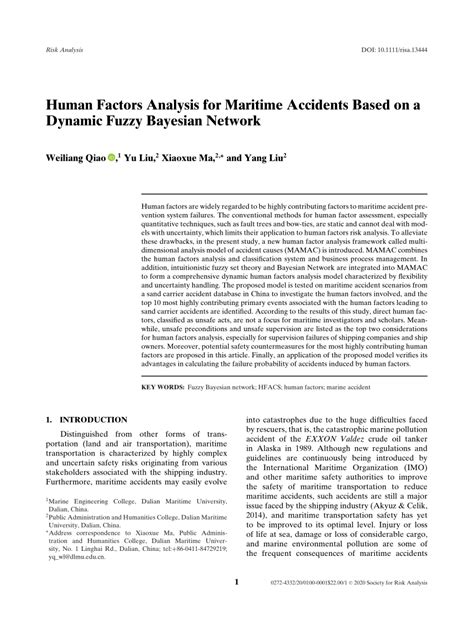 Pdf Human Factors Analysis For Maritime Accidents Based On A Dynamic