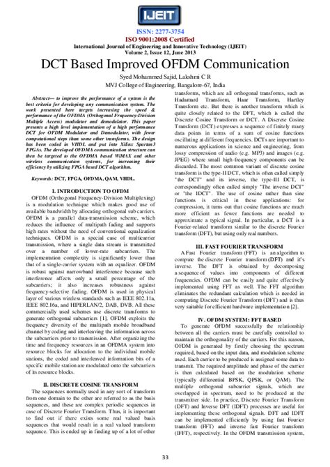 Pdf Enhanced Ofdm Communication With Fpga Based Dct Technique
