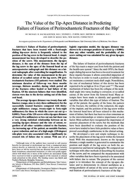 The Value Of The Tip Apex Distance In Predicting 12 Pdf Pdf