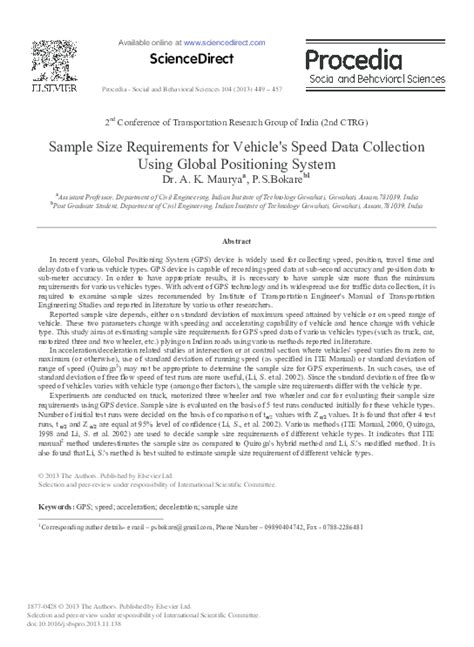 Pdf Sample Size Requirements For Vehicles Speed Data Collection