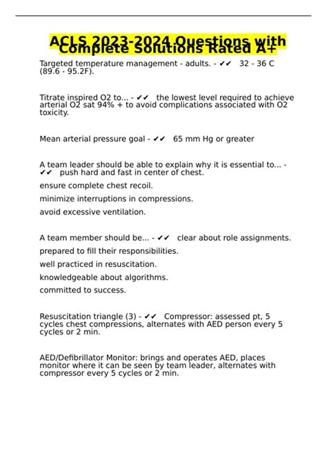 ACLS Questions With Complete Solutions Rated A ACLS Stuvia US