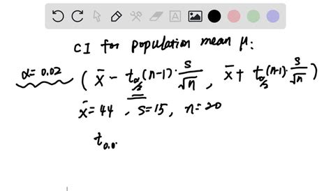 Solved If N 20 Â¯x X Bar 44 And S 15 Construct A Confidence