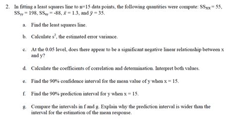 Solved In Fitting A Least Squares Line To N 15 Data