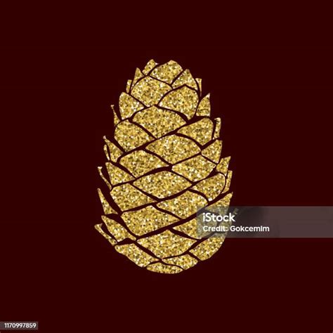 골드 반짝이 손 그린 소나무 콘입니다 가을과 겨울 컨셉 추수 감사절 크리스마스와 새해 인사말 카드와 디자인을위한 디자인 요소