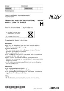 November AQA Maths Non Calculator Past Paper Document In GCSE Mathematics