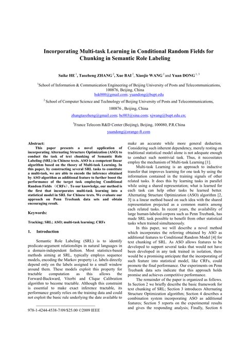 Pdf Incorporating Multi Task Learning In Conditional Random Fields