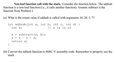 Solved Non Leaf Function Call With The Stack Consider The