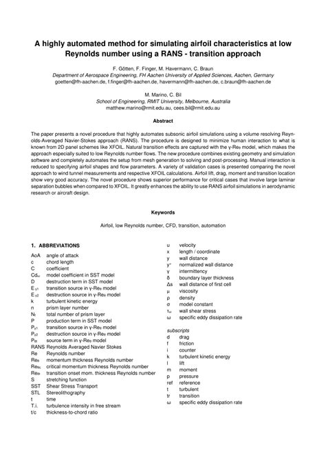PDF A Highly Automated Method For Simulating Airfoil Characteristics At Low Reynolds Number
