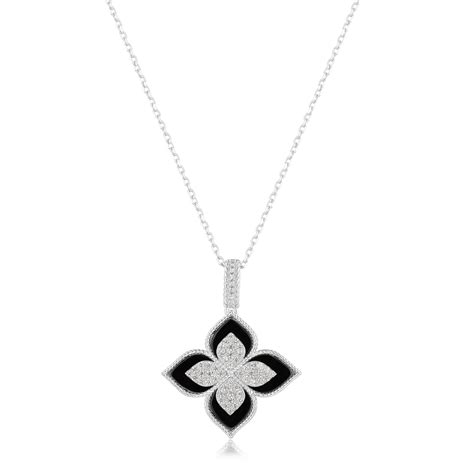 Suzy Levian Sterling Silver Black Enamel White Cubic Zirconia Pave Flo