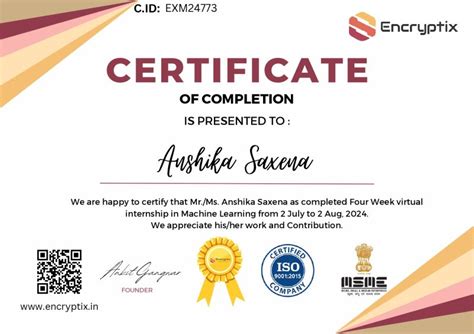 Anshika Saxena On Linkedin Machinelearning Internship Encryptix