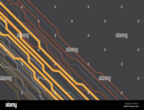 Abstract Yellow Red Grey Circuit Line Light Energy On Dark Blank Space Design Modern Futuristic