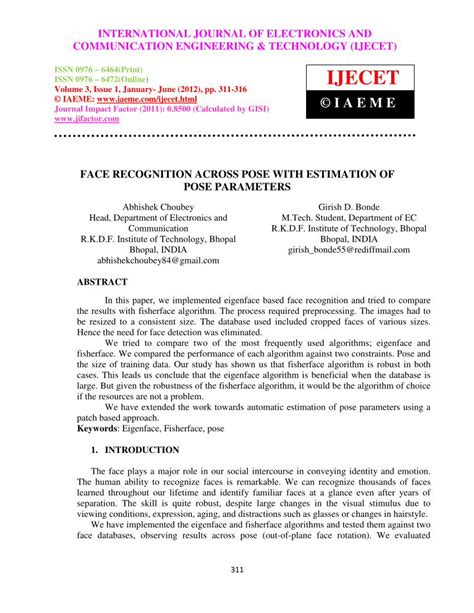 Pdf Face Recognition Across Pose With Estimation Of Pose Parameters Dokumentips