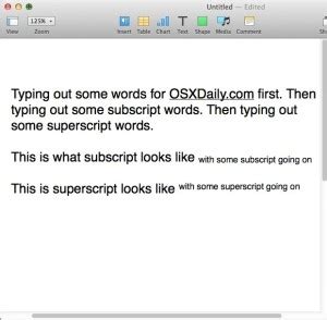 How To Type Superscript Subscript Text In Pages For Mac OS X