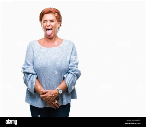 Mature Woman Sticking Out Tongue Cut Out Stock Images Pictures Alamy