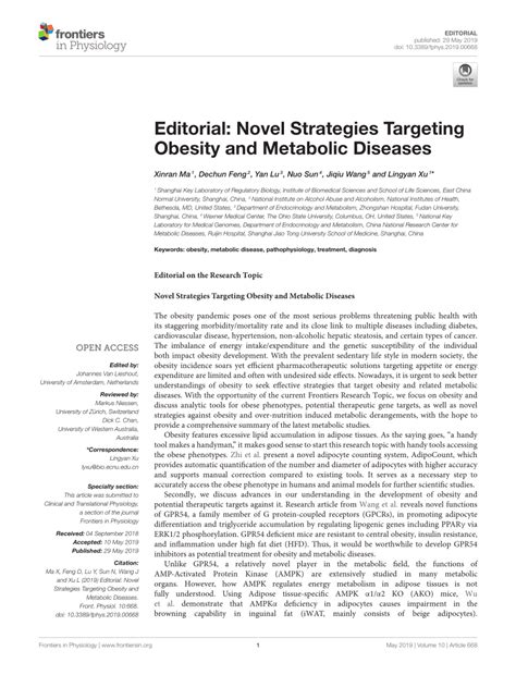 Pdf Editorial Novel Strategies Targeting Obesity And Metabolic Diseases