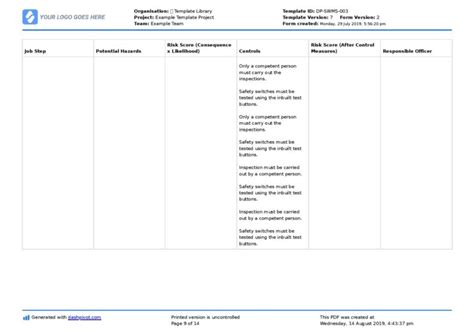 Example Safe Work Method Statement Use Or Copy This Example SWMS