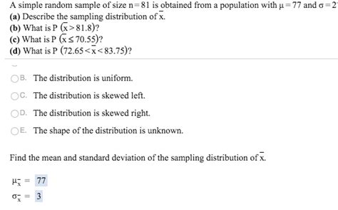solved a simple random sample of size n 81 is obtained from