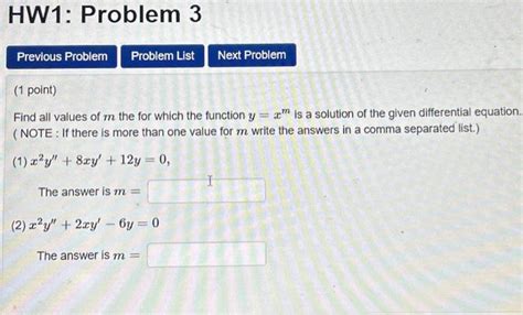solved find all values of m the for which the function y xm