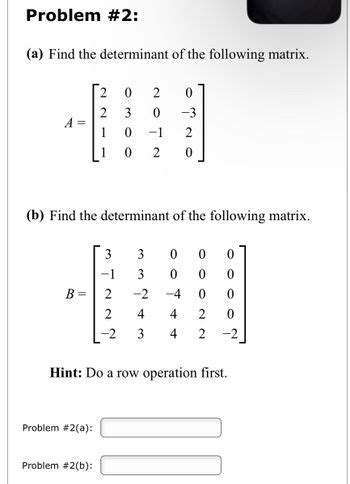 Answered Problem A Find The Determinant Of The Following Matrix A B B Find