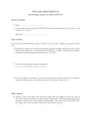 Assignment 1 On Programming Language CSCE 4430 ASSIGNMENT 1 Due Monday January 13 2014 4 20 P