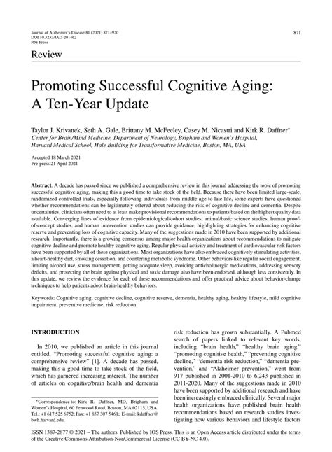 Pdf Promoting Successful Cognitive Aging A Ten Year Update