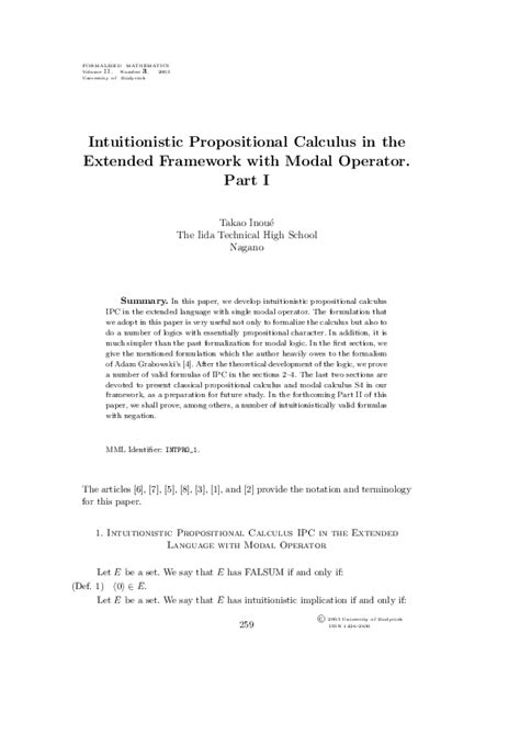 Pdf Intuitionistic Propositional Calculus In The Extended Framework With Modal Operator Part I