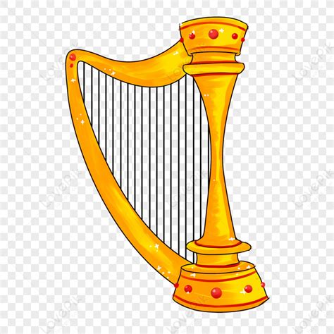 만화 일러스트 스타일 빨간색 장식 황금 노란색 직립 하프 클립 아트악기낭만적 인