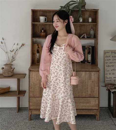 무료당일배송 플라워 잔꽃무늬 뷔스티에 셔링 나시 랩 롱원피스 핑크 볼레로 크롭 니트 가디건 투피스 휴양지 바캉스룩 에이블리