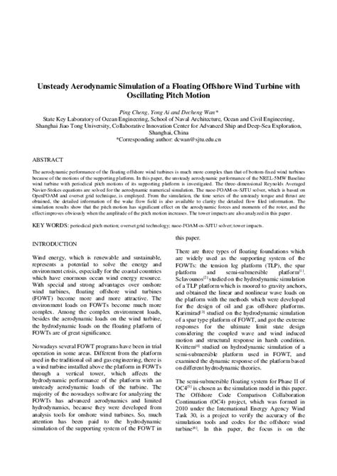 Pdf Unsteady Aerodynamic Simulation Of A Floating Offshore Wind Turbine With Oscillating Pitch
