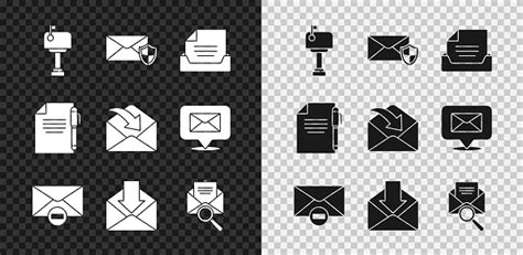 박스 방패가 있는 봉투 서랍 문서 봉투 삭제 돋보기 문서 펜 및 아이콘을 설정합니다 벡터 검색에 대한 스톡 벡터 아트 및 기타 이미지 Istock