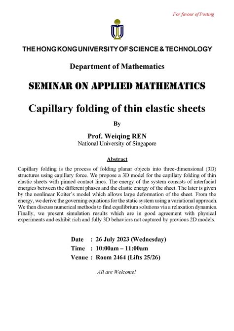 Department Of Mathematics Seminar On Applied Mathematics Capillary Folding Of Thin Elastic
