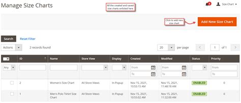 how to add size chart in magento 2