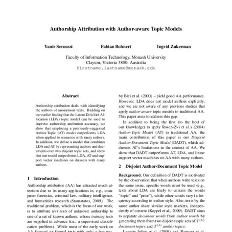Authorship Attribution With Author Aware Topic Models Acl Anthology