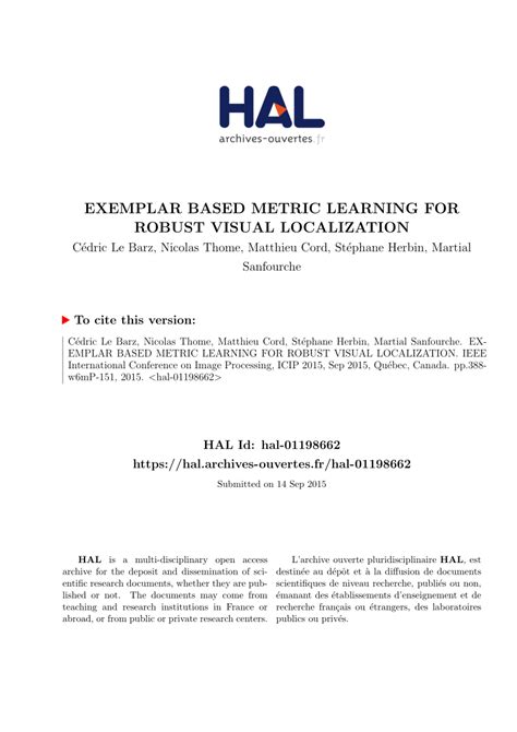 Pdf Exemplar Based Metric Learning For Robust Visual Localization