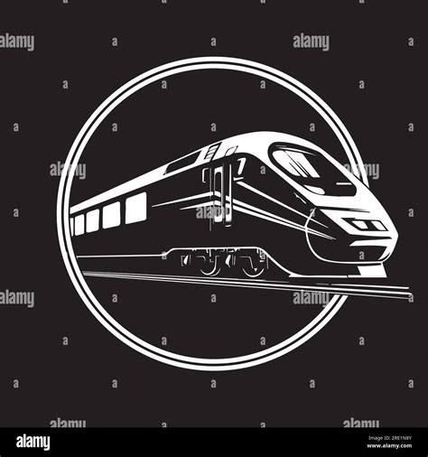 Modern High Speed Electric Train On Rails Logo In A Circle On A Black