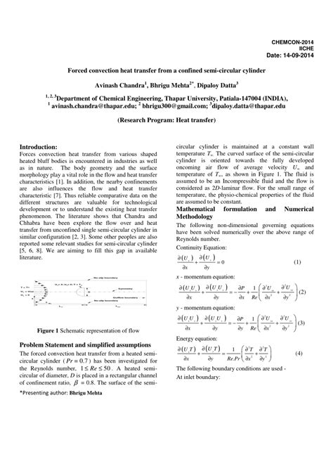 Pdf Forced Convection Heat Transfer From A Confined Semi Circular