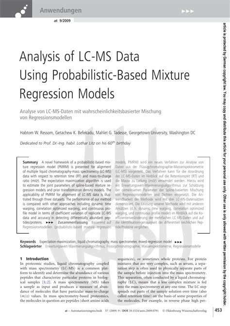 PDF Analysis Of LC MS Data Using Probabilitic Based Mixture Regression Models Analyse Von LC