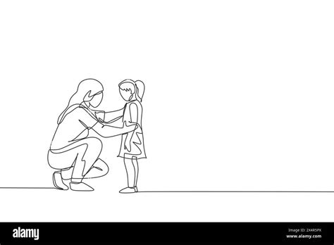 One Single Line Drawing Of Young Happy Mom Giving Some Wise Advice Talk
