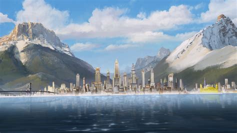 The Legend Of Korra Republic City Clouds Mountain Bridge