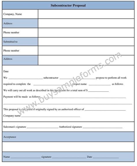 Subcontractor Proposal Form