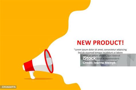 확성기가 있는 신제품 배너 신제품 말풍선 배너 소매 쇼핑 온라인 마케팅 템플릿 배너 포스터 및 배경에 대 한 벡터 그림 개념에 대한 스톡 벡터 아트 및 기타 이미지 Istock