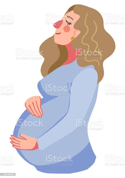 젊은 아름다운 임산부 임신과 모성 개념 손으로 그린 벡터 그림 흰색에 고립 된 다채로운 만화 클립 아트 디자인 장식 엽서 스티커를위한 플랫 스타일 요소 가공의 인물에 대한