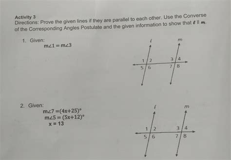 solved activity 3 directions prove the given lines if they are