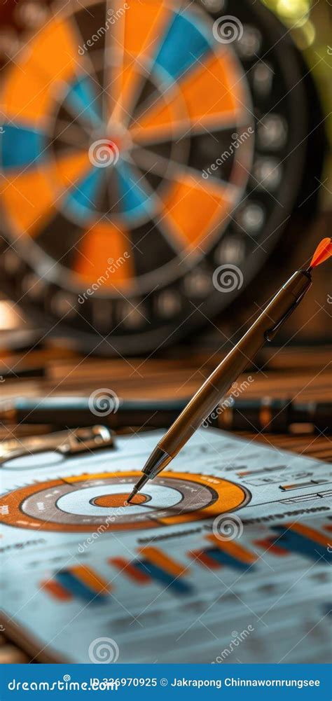 A Dartboard With A Dart In The Center And A Graph With A Pen On It