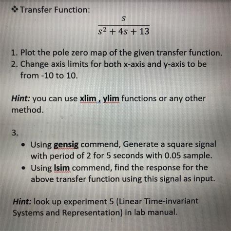 Solved Part 1 • Transfer Function 1 Plot The Pole Zero