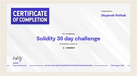 Divyansh Pathaks Certification For Solidity 30 Day Challenge Codedamn